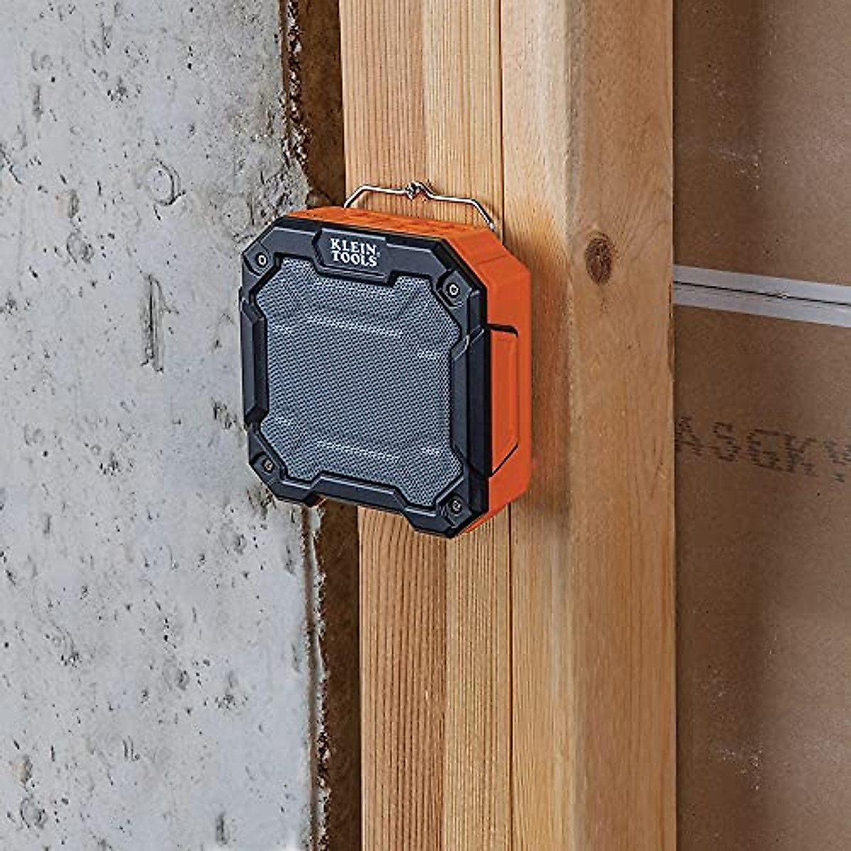 Klein Tools AEPJS3 Bluetooth Jobsite Speaker With Magnet and Hook, 20-Hr Run Time, Charge Devices Via USB A or C Ports, Daisy Chain for Pairing, Hands Free Capable, IP54 Dust and Water Resistant