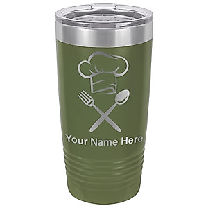LaserGram 20oz Vacuum Insulated Tumbler Mug, Chef Hat, Personalized Engraving Included (Camo Green)