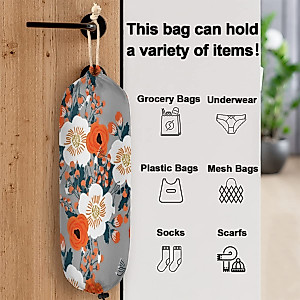 Plastic Bag Holder Funny Poppy Flowers Wall Mount Grocery Bag Organizer Holder Hanging Trash Bag Storage Dispenser for Home Kitchen Pantry Door Organization Decor