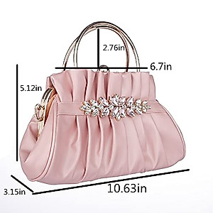 Sither Small Color Handbag Purses for Women Leather Handbag Purses with Crystal Clutch Purses Shoulder Chain Bags for Daily Party Prom Christmas Gift (pink)