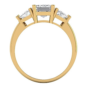 2.82Ct Brilliant Emerald Cut Clear Simulated Diamond 14K Yellow Gold Three Stone Engagement Bridal Anniversary Ring Size 4.5