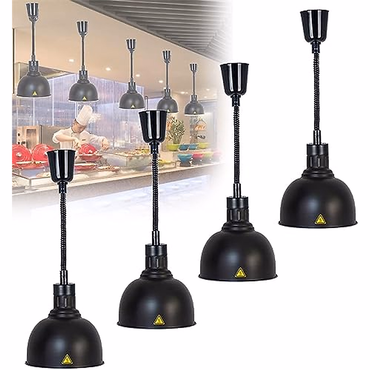LINKANRUO Food Heat Lamp for Restaurant Hanging Heat Lamp Food Warmer Pendant for Restaurant Heating Lamp Buffet Heat Lamp for Food Warming,Restaurant Supplies or Home Use Food Service,Black-4pack Lam