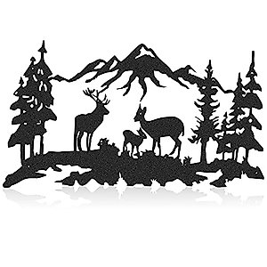 Metal Deer Wall Art Forest Deer Wall Decor Metal Mountain Deer Cabin Decor Deer Woodland Decor Metal Deer Decor Rustic Animal Hunting Decor for Bedroom Wall Decoration, 11.8 x 6.9 Inch(Deer Style)