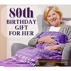 InnoBeta 80th Birthday Gifts for Women, Birthday Presents for 80 Year Old Women - 80 & Sensational - Grandma, Greatgrandma, Mom, Aunt, Sister - Flannel Throw Blanket - Purple, 50"x 65"
