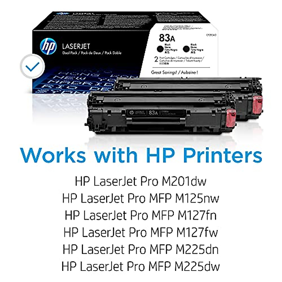 HP 83A Black Toner Cartridges (2-pack) | Works with HP LaserJet Pro M201, HP LaserJet Pro MFP M125, M127, M225 Series | CF283AD