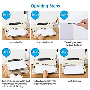 TIANSE Binding Machine, Spiral Coil Binder Machine, Electric Coil Inserter, 15 Sheets Punch Capacity, Suit for Letter Size / A4 / A5 Book Maker, with 100pcs 5/16'' Plastic Coil Binding Spines & Plier