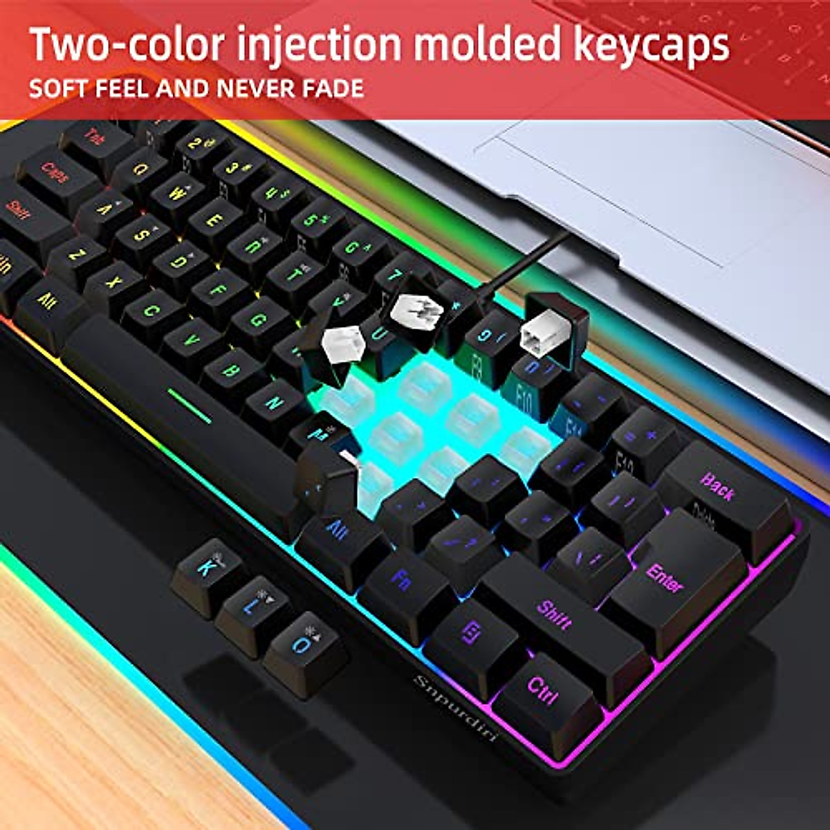 DGG 60% Gaming Keyboard and Mouse Combo, Small Keyboard and Mouse Set, Mini Gaming Keyboard 61 Keys True RGB Mechanical Feel, for Computer PC Gamer