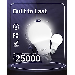 Sunco 12 Pack LED Light Bulbs, E26 Base Lamp Bulbs A19, [Focos LED para Casa], 5000K Daylight, 12W (100 Watt Equivalent), 1600 LM, Non-Dimmable, 25000 Lifetime Hours for Bedroom, Bathroom UL