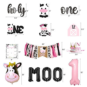 Cow First Birthday Party Decorations, Farm First Birthday Party Supplies, Holy Cow I'M One Birthday Decorations, 1st Birthday Girl Decoration, First Birthday Decoration for Girl, Farmhouse Animal Cow