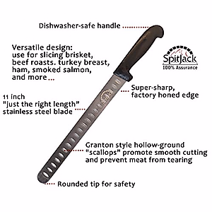 SpitJack Smoked BBQ 6 Inch Curved Beef Brisket Trimming and Boning Knife and 11" Meat Slicing Knife Bundle. Stainless Steel.