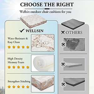 Wellsin Outdoor Chair Cushions for Patio Furniture - Outdoor Cushions for Chairs - Water Resistant Patio Chair Cushions Set of 4, 18.5"X16"X3", Flower Beige