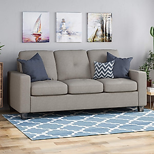 Christopher Knight Home Viviana Three Seater Sofa with Wood Legs, Beige and Natural Finish