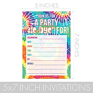 DISTINCTIVS Tie Dye Birthday Party Invitations - Peace, Love, Party - 10 Fill In Invite Cards with Envelopes - Kid, Tween or Teen 60s Groovy Themed Party Supplies