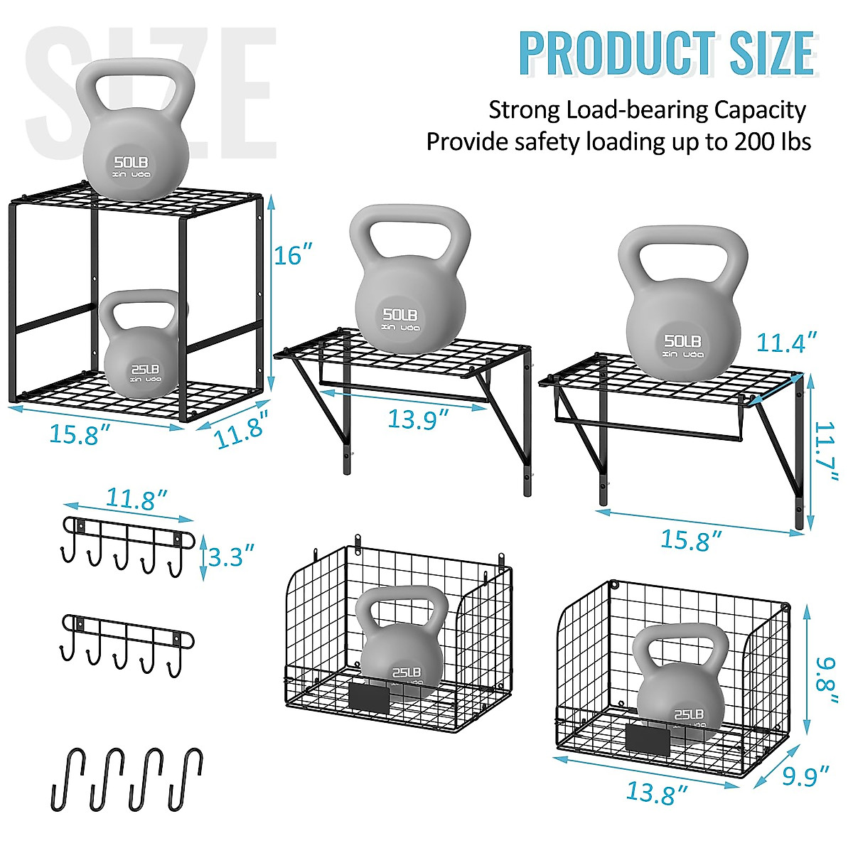 ThreeHio 3 Pack Laundry Room Shelves Wall Mounted with Wire Storage Baskets, Over Washer and Dryer Shelves with Hanging Rods and Hooks, Wire Wall Shelves Baskets for Laundry Organization and Storage