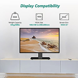 WALI Universal Swivel TV Stand, Table Top TV Stand for 23 to 43 inch TV and Monitor, Height Adjustable Swivel TV Mount with Tempered Glass Base, 88lbs Weight Capacity, VESA 200x200mm (TVF001), Black