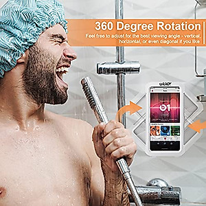 URROY 2021 Upgrade Shower Phone Holder [360° Rotation], Waterproof Wall Mount Shower Phone Case, HD High Sensitivity Cell Phone Universal Bathroom Mirror Shelf Storage Box for Bathtub, Kitchen (White)