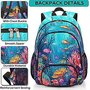 OMFUNS Tropical Fish School Backpack for Kids Boys Girls Women Men Ocean Sea Coral Bookbag for College Gym Travel School Bag Rucksack Casual Daypack Computer Laptop Backpack