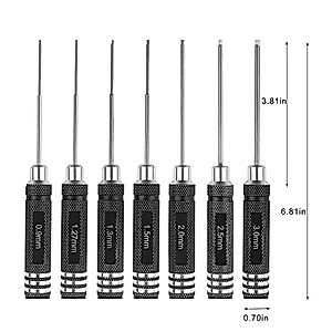 VOKOLA Drone Tool Kit -7Pcs RC Hex Driver Set – Steel 0.9mm Allen Wrench 1.27mm 1.3mm 1.5mm 2.0mm 2.5mm 3.0mm Aluminum Handle Steel Hexagon Screwdriver for traxxas RC Car Truck FPV Helicopter