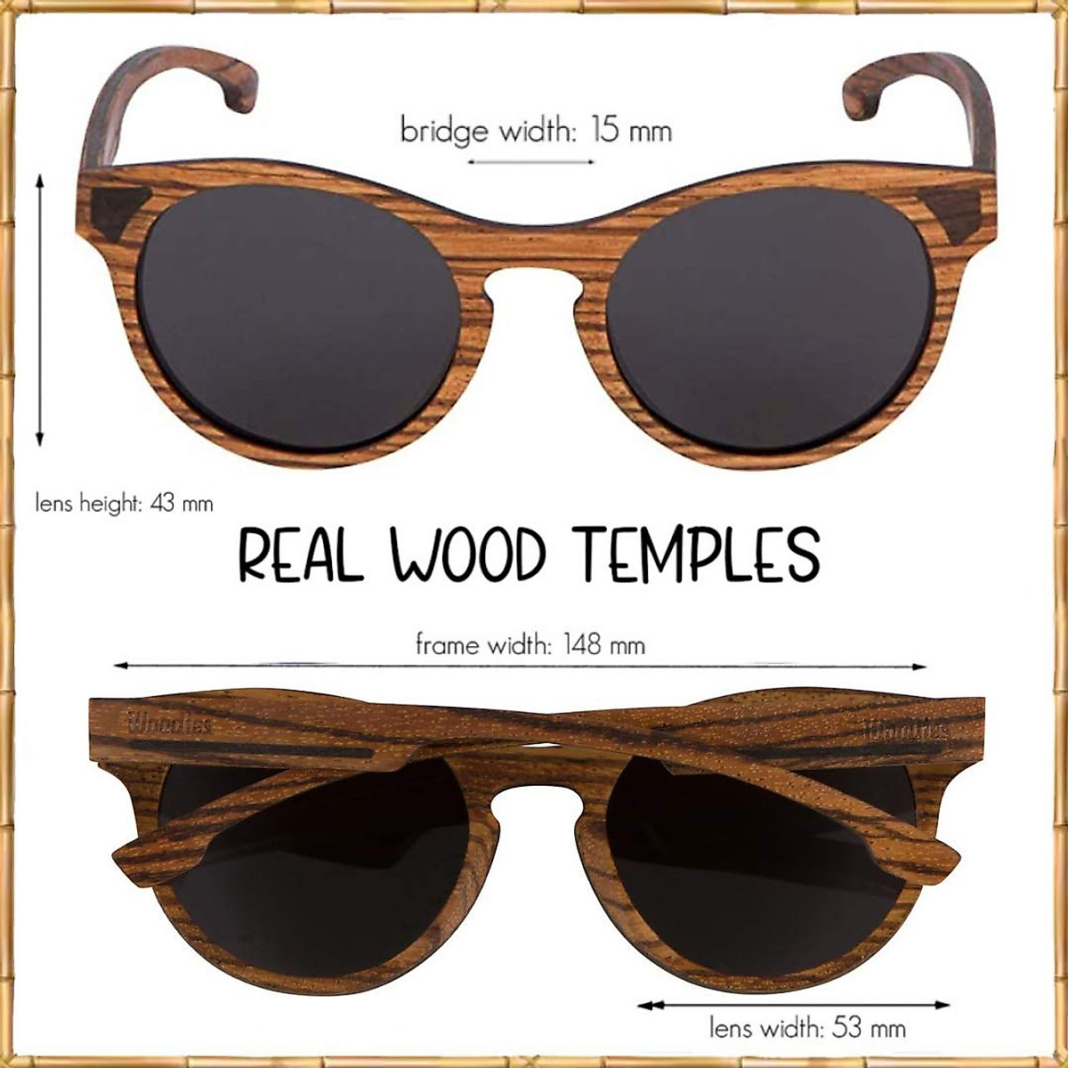 Woodies One-Bridge Classic Round All-Wood Sunglasses | Panto Shape, Dark Polarized Lens | 100% UVA/UVB Ray Protection
