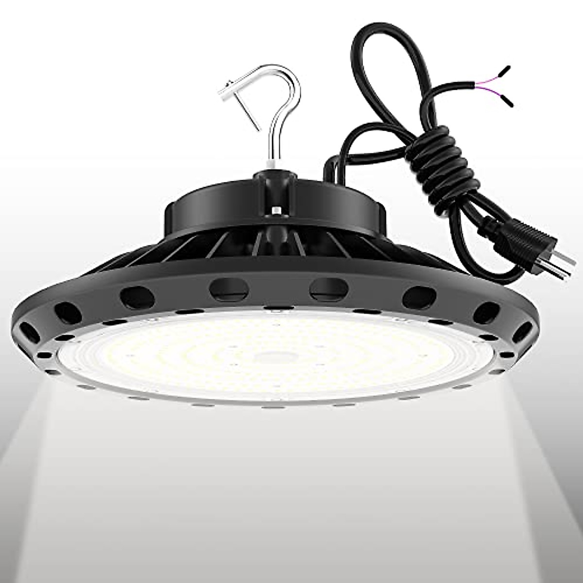 300W UFO LED High Bay Light 42000lm (Eqv.1250W MH/HPS), 5000K Daylight, 0-10V Dimmable, IP65 Waterproof, US Plug with 5ft UL Cable Commercial Lighting Fixture for Warehouse Workshop Factory Area