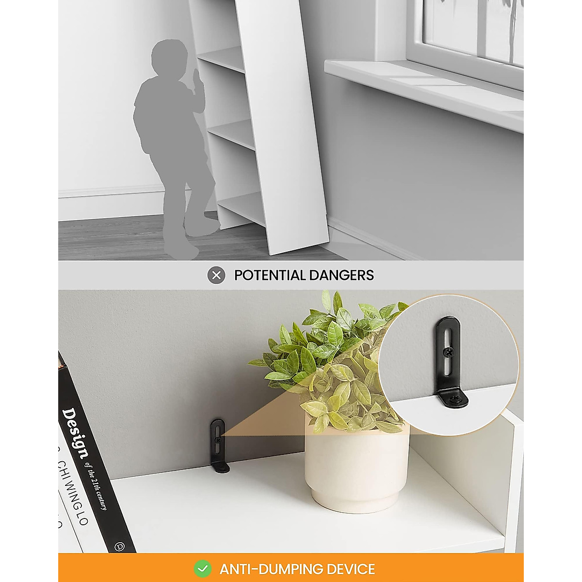 Hzuaneri 6-Tier Bookshelf, 66.9 Inches Floor Standing Bookcase, Display Storage Shelf, Corner Shelf, Home Decor Furniture for Home Office, Living Room, Bedroom, White 01103XBC