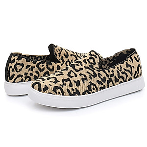 CullForYou Women's Lightweight Knit Walking Shoe (7 M US, Leopard)