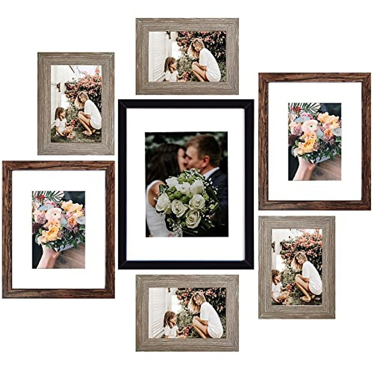SESEAT Picture Frames Collage, Gallery Wall Frame Set with 11x14 8x10 5x7 Frames in 3 Different Finishes, Set of 7