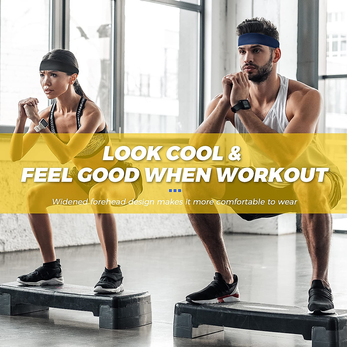 VULKIT 3 Pack Sports Headband for Men or Women, Non-Slip Head Band Stretchy Moisture Wicking Sweatbands(Navy,Blue,Dark Grey)