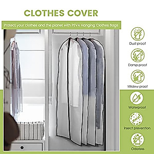 HOUSE DAY Clear Garment Bags, Dress bags for Storage 60 inch, Hanging Suit Bags for Closet Storage and Travel, Dust Suit Cover Bags, Washable Clothes Protectors Hanging Clothes Bag (Set of 6,Black)