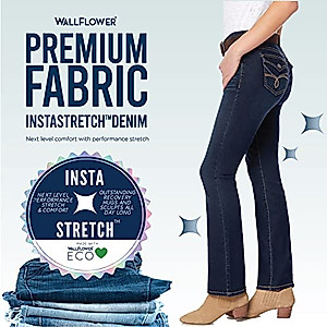 WallFlower Women's Size Legendary Slim Bootcut Mid-Rise Belted Insta Stretch Juniors Jeans (Standard, Tiffany, 20 Plus