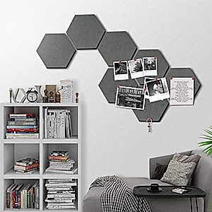 Soyizom Felt Pin Board Self Adhesive Board for Photos | Notice | Memos | Display,Thickened Bexagonal Bulletin Board Decorative Pin Board Pads for Offices School Wall Decor(7 Pcs/Set,Cement-Grey）