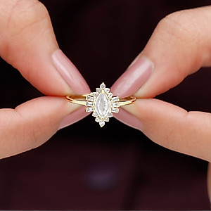 Rosec Jewels 1.25 CT White Sapphire Ring for Women, Antique White Sapphire Halo Ring, White Sapphire Gold Ring, Genuine White Sapphire Ring, 14K Yellow Gold, Size:US 7.50