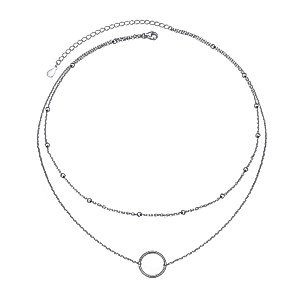 FLYOW Circle Choker Necklace S925 Sterling Silver Layered Dainty Simple Choker Necklace Circle Pendant for Women Birthday Gift