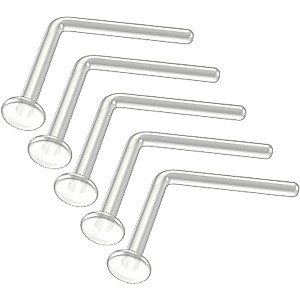 Evonix 20g Clear Nose Studs - Bioflex L-Shaped Nose Retainers - Clear Nose Rings For Work - Small & Flexible Nostril Stud Piercing