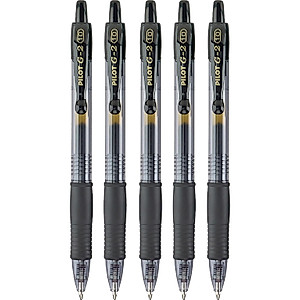 PILOT G2 Premium Refillable & Retractable Rolling Ball Gel Pens, Bold Point, Black Ink, 5-Pack (31303)