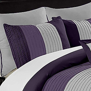 Chezmoi Collection Loft 8-Piece Luxury Striped Comforter Set (Queen, Purple/Gray/Lavender)