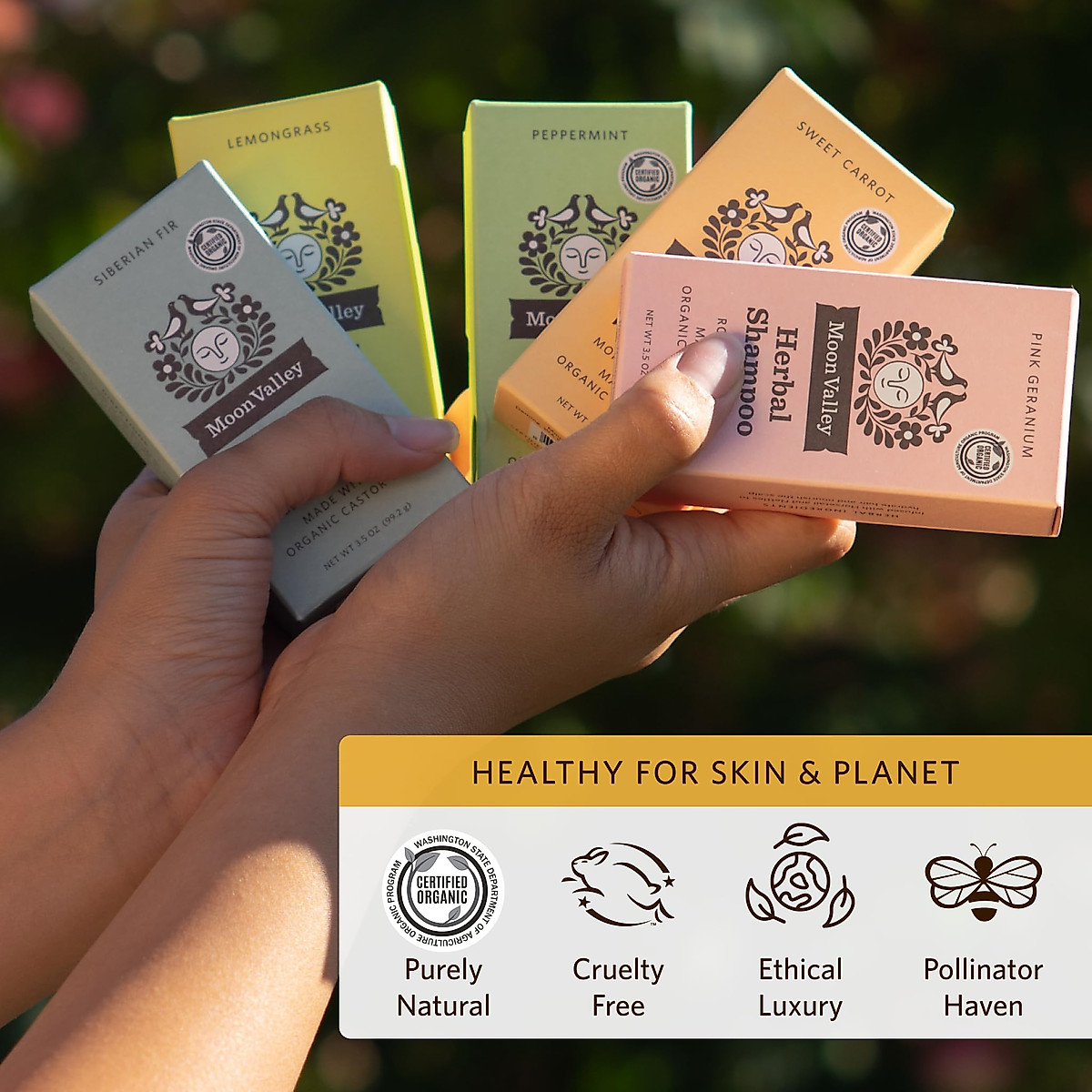 Moon Valley Organics HERBAL SHAMPOO BAR - PINK GERANIUM, SWEET CARROT, PEPPERMINT (3PACK)