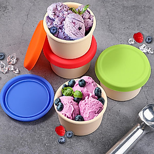 Webake Silicone Ice Cream Containers with Lids, 8oz Homemade Ice Cream Cups Reusable Freezer Storage Containers, Set of 4