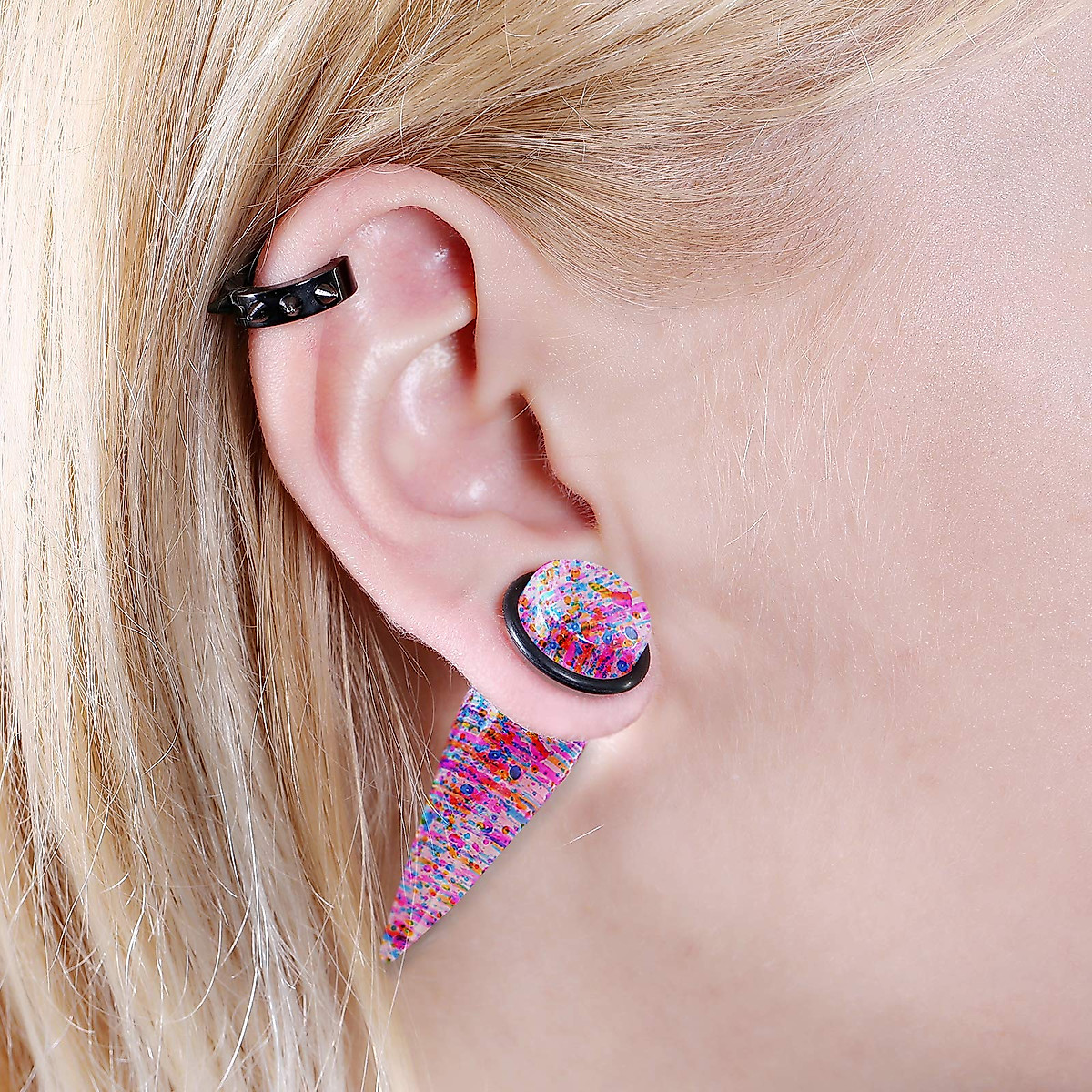 WBRWP 54PC Gauges Kit Ear Plugs and Tunnels Stretching Expander-Starter : 14G-00G Color Splash Acrylic Tapers and Plugs with Double O-Ring and Spiral Taperss Body Piercing Colorful set