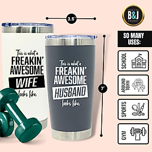 Brooke & Jess Designs Funny Tumbler Gift Set for Husband and Wife - Awesome Wife Cup Husband Tumbler Coffee Mug - Great Travel Cup Gifts for Husbands and Wives, Birthday Presents for Her, Him