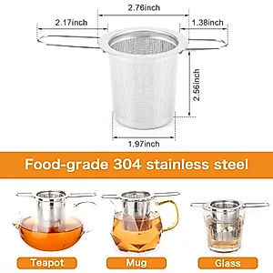 2Pack Tea Strainer, Stainless Steel Tea Infuser Basket Sitting in Mugs, Evmliy Tea Infusers for Loose Tea, Fine Mesh Tea Diffuser Long-Handled Tea Strainers Filters, Tea Steeper for Leaf (2Pack)