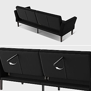 HONBAY Convertible Sofa Bed Velvet Sleeper Couch with Adjustable Armrests Tufted Futon for Living Room and Bedroom, Black