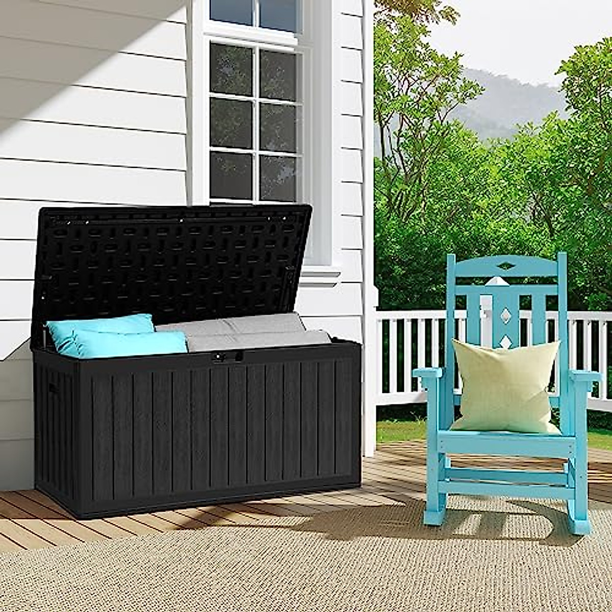 YITAHOME 90 Gallon Large Deck Box, Double-Wall Resin Outdoor Storage Boxes, Deck Storage for Patio Furniture, Cushions, Pool Float, Garden Tools, Lockable & Waterproof (Black)