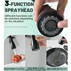 Matte Black Kitchen Faucet with Pull Down Sprayer and Soap Dispenser, DAYONE Single Handle High Arc Stainless Steel Kitchen Faucet Tap, with Escutcheon & 3 Functions, DAY-APS257MB