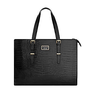 MOSISO Laptop Bag for Women Compatible with MacBook Air 15 inch M2 A2941 2023/Pro 16 inch M3 M2 M1 2023-2019, Crocodile Grain Waterproof PU Leather Large Capacity Work Travel Case, Black