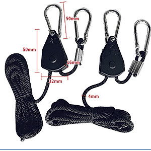 OneChoi Grow Light Rope Hanger 50Pairs，1/8" 8-Feet Long Heavy Duty Adjustable Rope Clip Hanger, Adjustable Rope Ratchet Hangers 150 Lbs per Pair Used with Grow Light, Grow Bags