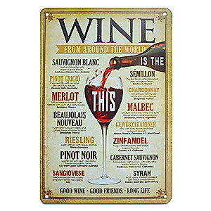 K&H Wine from Around The World Retro Distressed Metal Tin Sign Posters Wall Decor 12X8-Inch (Wine)