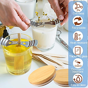 CONNOO 8 Pack 14 OZ Clear Glass Candle Jars with Bamboo Lids for Making Candles, Large Size Empty Candle Tins with Sticky Labels - Leakproof & Dishwasher Safe.