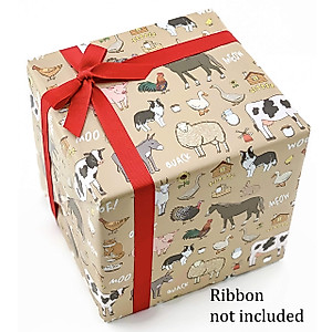 Stesha Party Farm Animal Wrapping Paper Cow Gift Wrap - Folded Flat 30 x 20 Inch - 3 Sheets