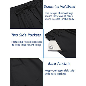 COOFANDY Mens Linen Pants Casual Drawstring Trousers Lightweight Yoga Beach Hippie Summer Pants Black